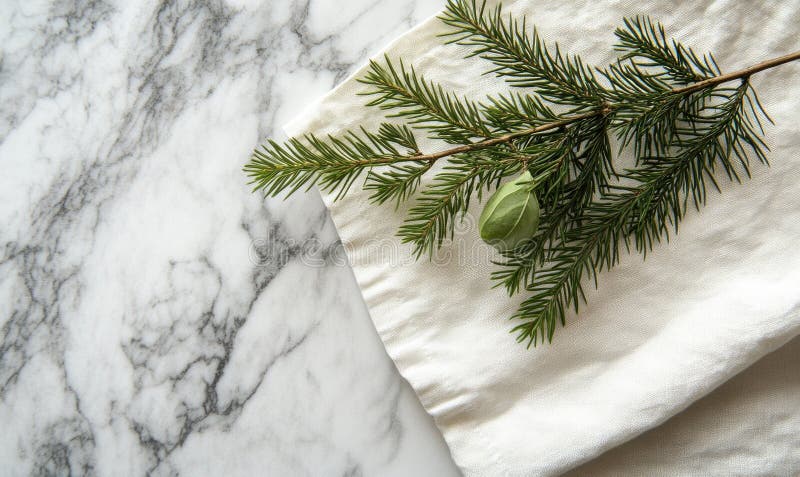 A Pine Tree Branch is on a White Cloth Stock Image - Image of cloth ...