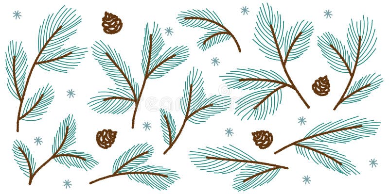 Pine Tree Branches. Holiday Collection of Hand Drawn Colorful Doodle ...