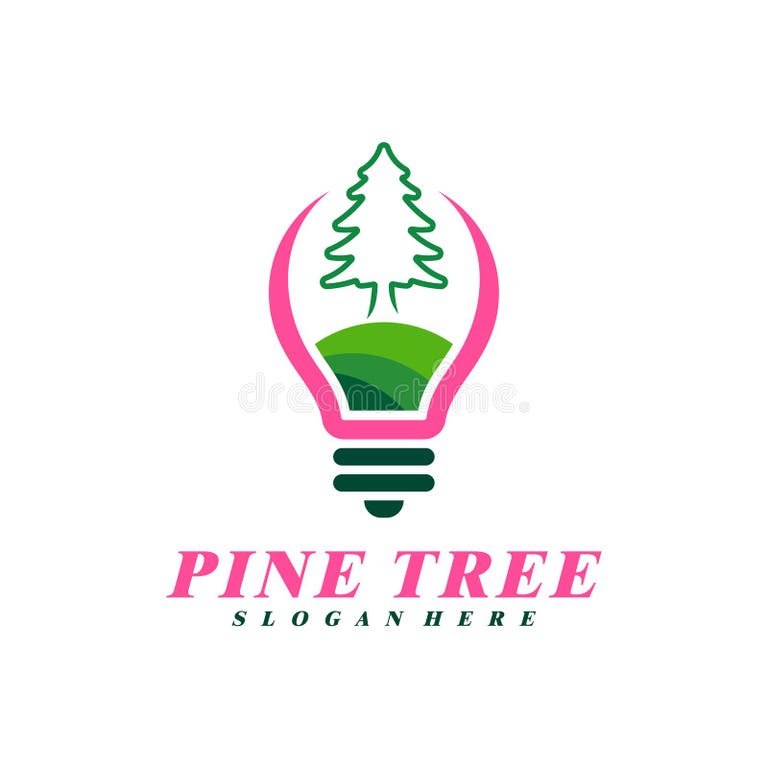 Pine Tree with Bulb Logo Design Vector. Creative Pine Tree Logo ...