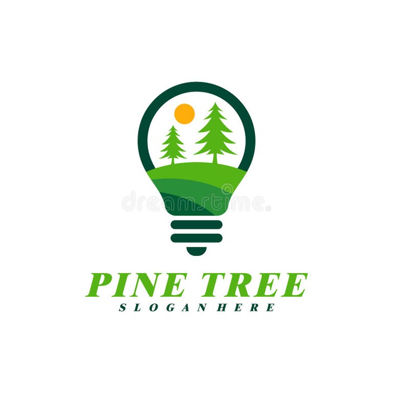 Pine Tree with Bulb Logo Design Vector. Creative Pine Tree Logo ...