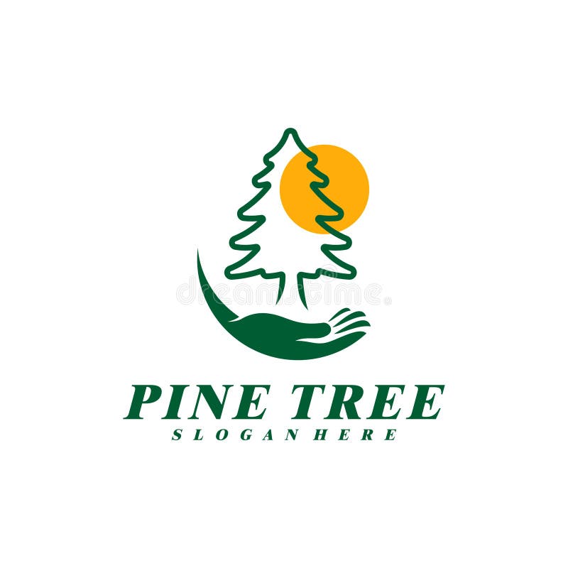 Pine Tree with Care Logo Design Vector. Creative Pine Tree Logo Concepts Template Stock Vector ...