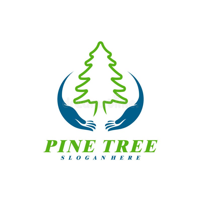 Pine Tree with Care Logo Design Vector. Creative Pine Tree Logo Concepts Template Stock Vector ...