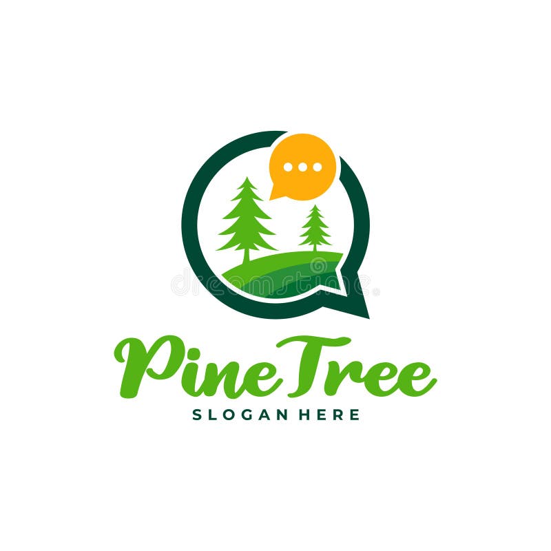 Pine Tree with Chat Logo Design Vector. Creative Pine Tree Logo ...