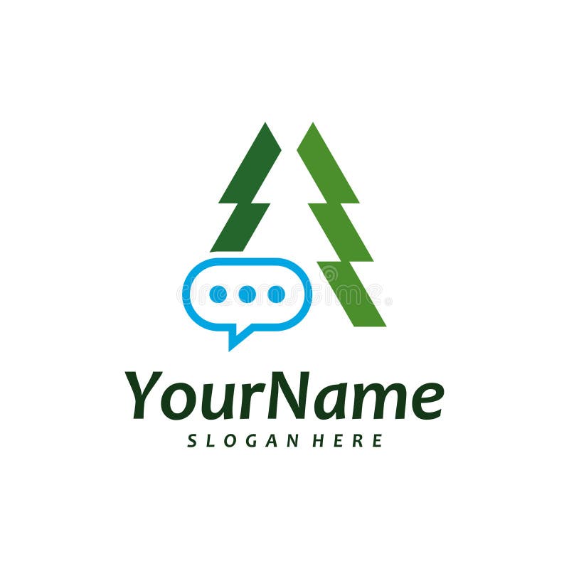 Pine Tree with Chat Logo Vector Template. Creative Pine Tree Logo ...