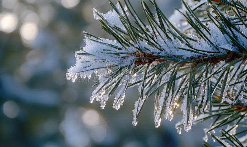 Pine Tree Close-up, Snow Clinging, Sharp Needles Stock Image - Image of ...
