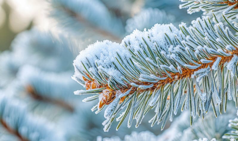 Pine Tree Close-up, Snow Clinging, Sharp Needles Stock Image - Image of ...