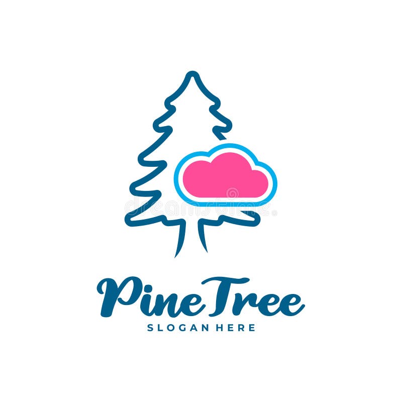 Pine Tree with Cloud Logo Design Vector. Creative Pine Tree Logo ...