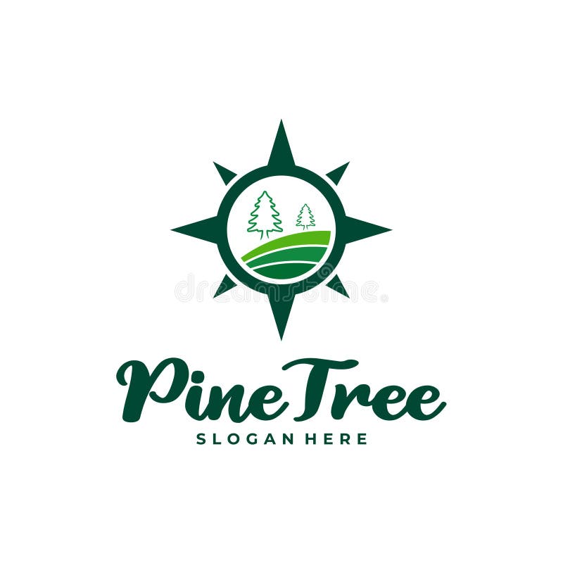 Pine Tree with Compass Logo Design Vector. Creative Pine Tree Logo ...