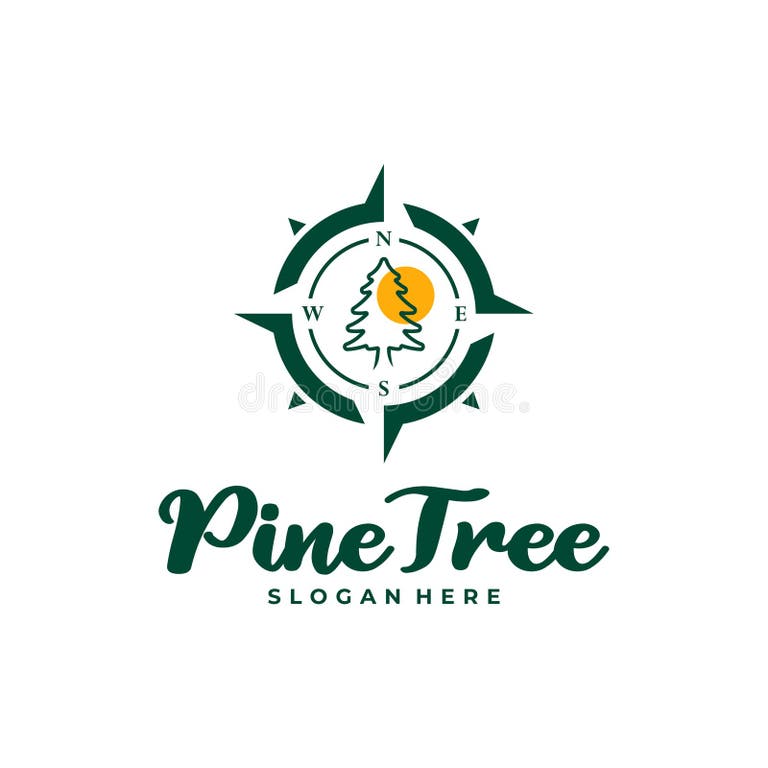 Pine Tree with Compass Logo Design Vector. Creative Pine Tree Logo ...