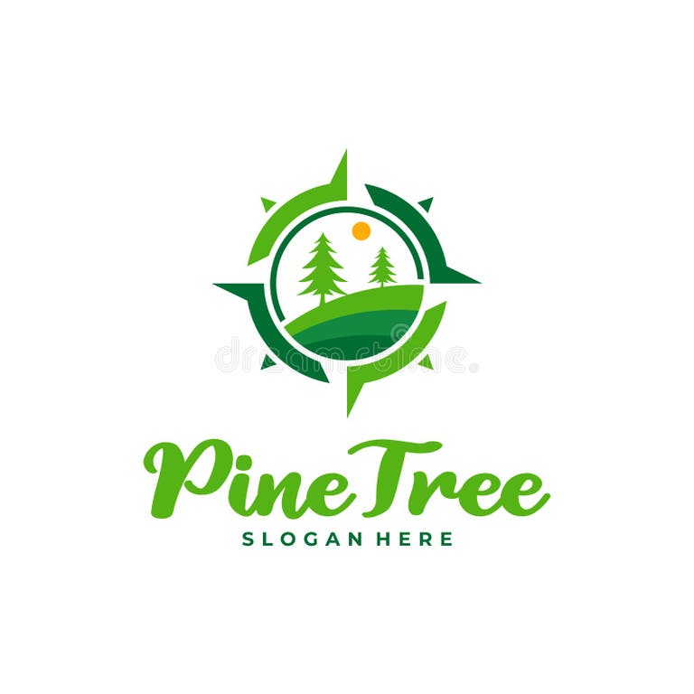 Pine Tree with Compass Logo Design Vector. Creative Pine Tree Logo ...