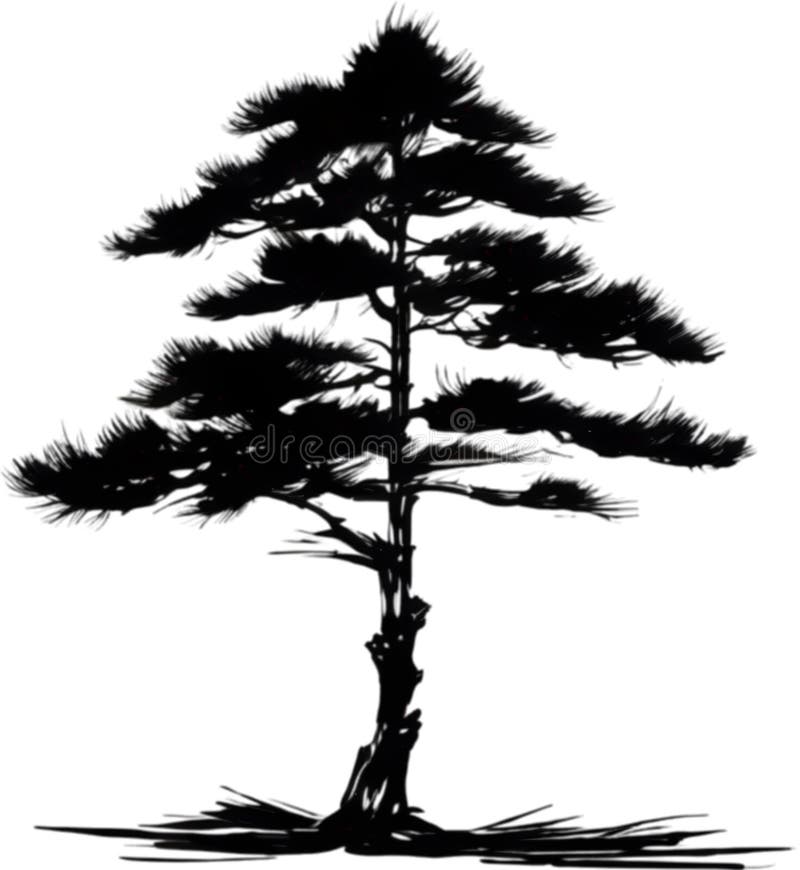Pine Tree, Drawing of Pine Tree Using the Japanese Brushstroke ...