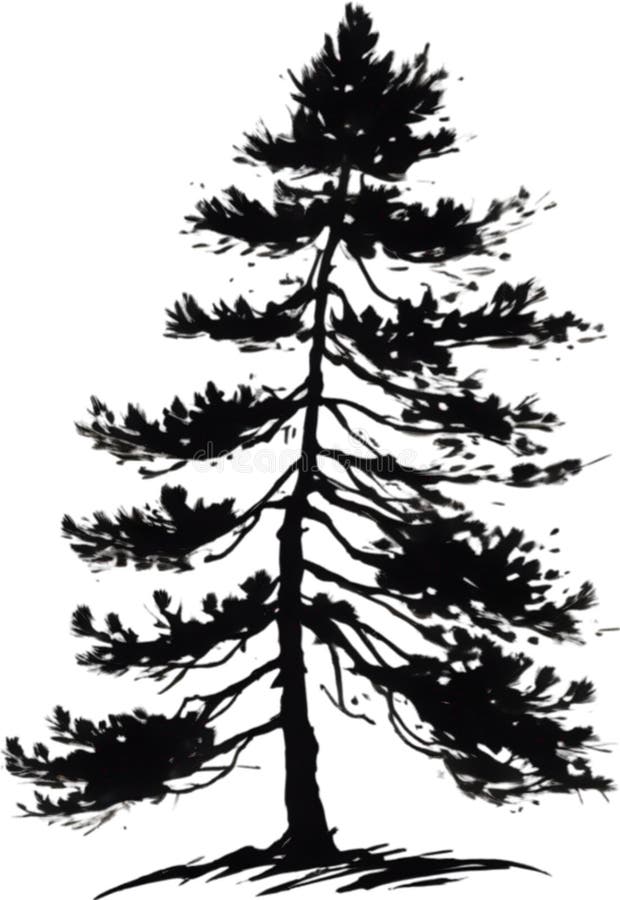 Pine Tree, Drawing of Pine Tree Using the Japanese Brushstroke ...