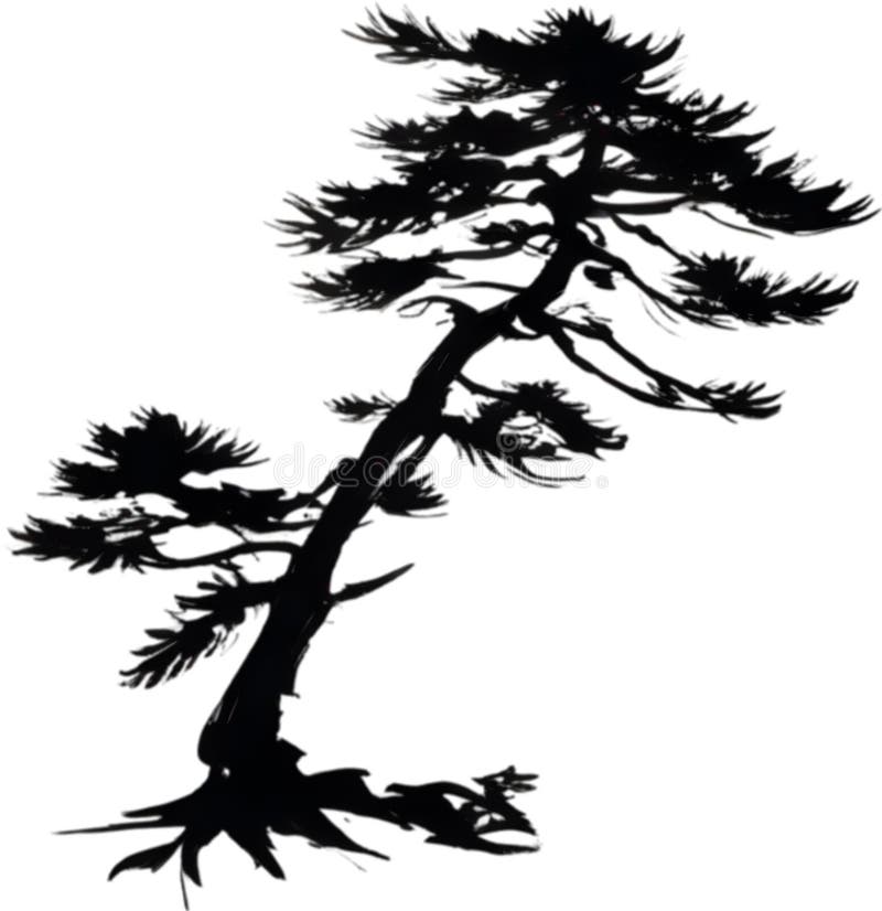 Pine Tree, Drawing of Pine Tree Using the Japanese Brushstroke ...