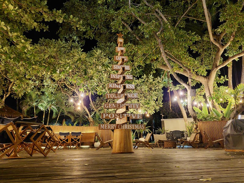 Pine Tree Dummy from Wood at the Bali Outdoor Cafe Stock Photo - Image ...