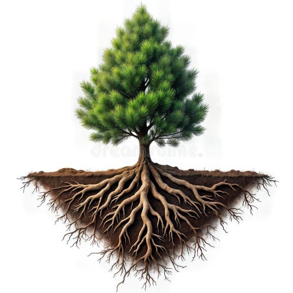 Pine Tree with Extensive Root System Below Stock Illustration ...