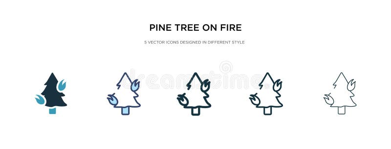 Pine Tree on Fire Icon in Different Style Vector Illustration. Two ...