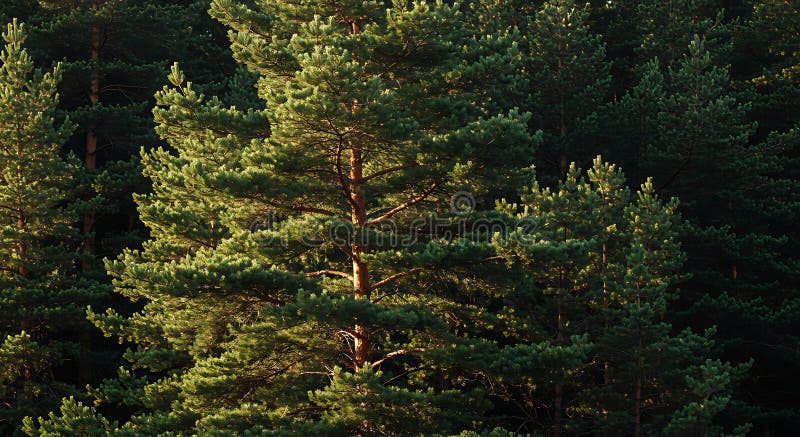 Pine Tree Forest Canopy with Sunlight Casting Shadows Stock ...