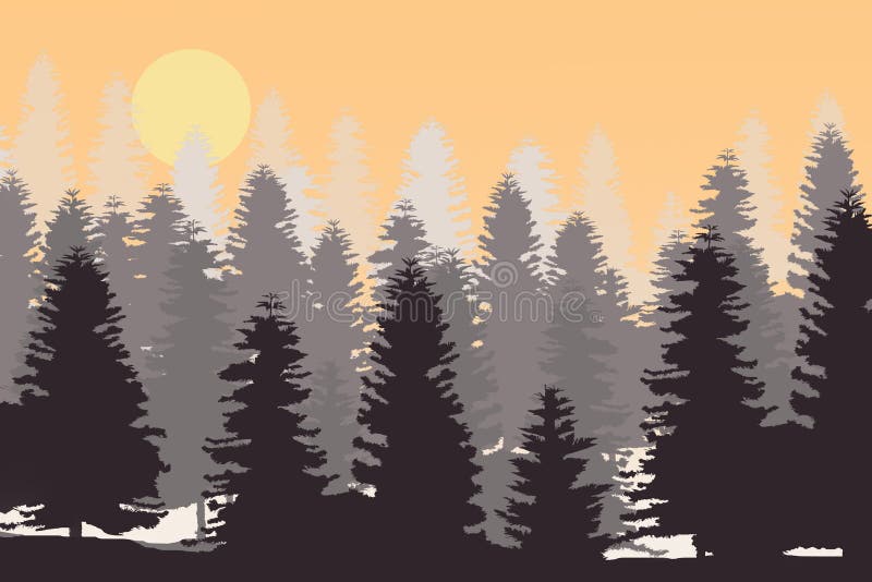 Pine Tree Forest Silhouette Isolated on White Background Stock Photo ...