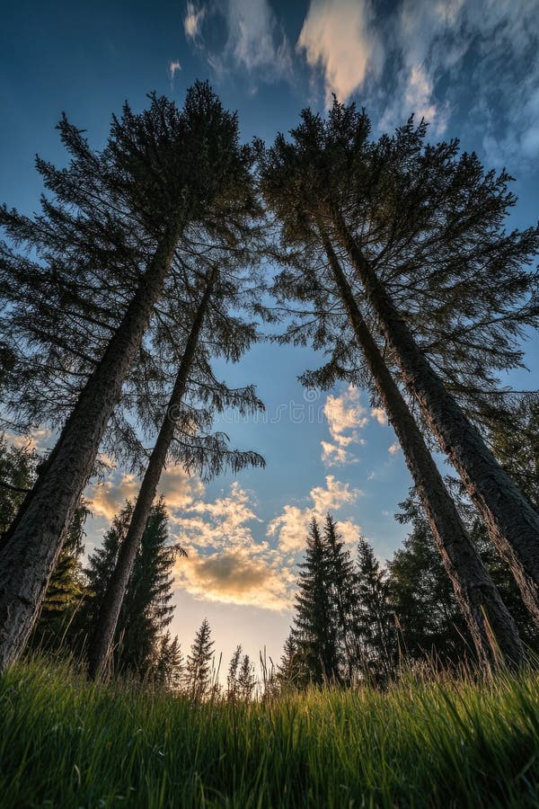 Pine Tree Forest at Sunset stock image. Image of sunset - 367244425