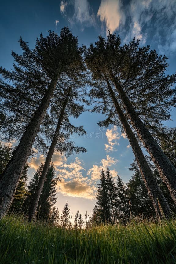 Pine Tree Forest at Sunset stock image. Image of sunset - 367244425