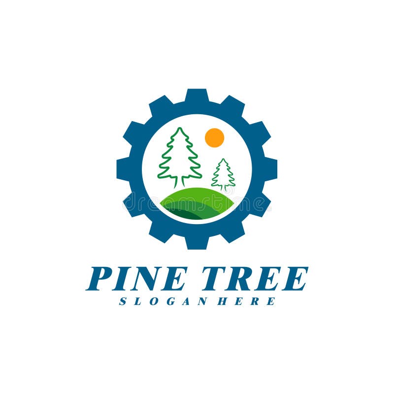 Pine Tree with Gear Logo Design Vector. Creative Pine Tree Logo ...