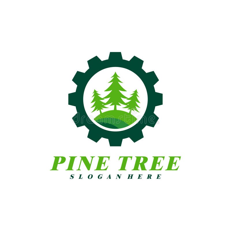 Pine Tree with Gear Logo Design Vector. Creative Pine Tree Logo ...