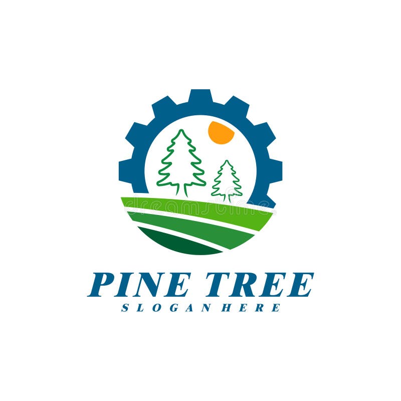 Pine Tree with Gear Logo Design Vector. Creative Pine Tree Logo ...