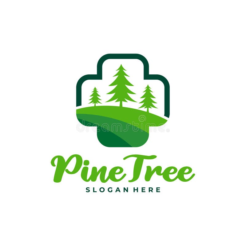 Pine Tree with Health Plus Logo Design Vector. Creative Pine Tree Logo ...