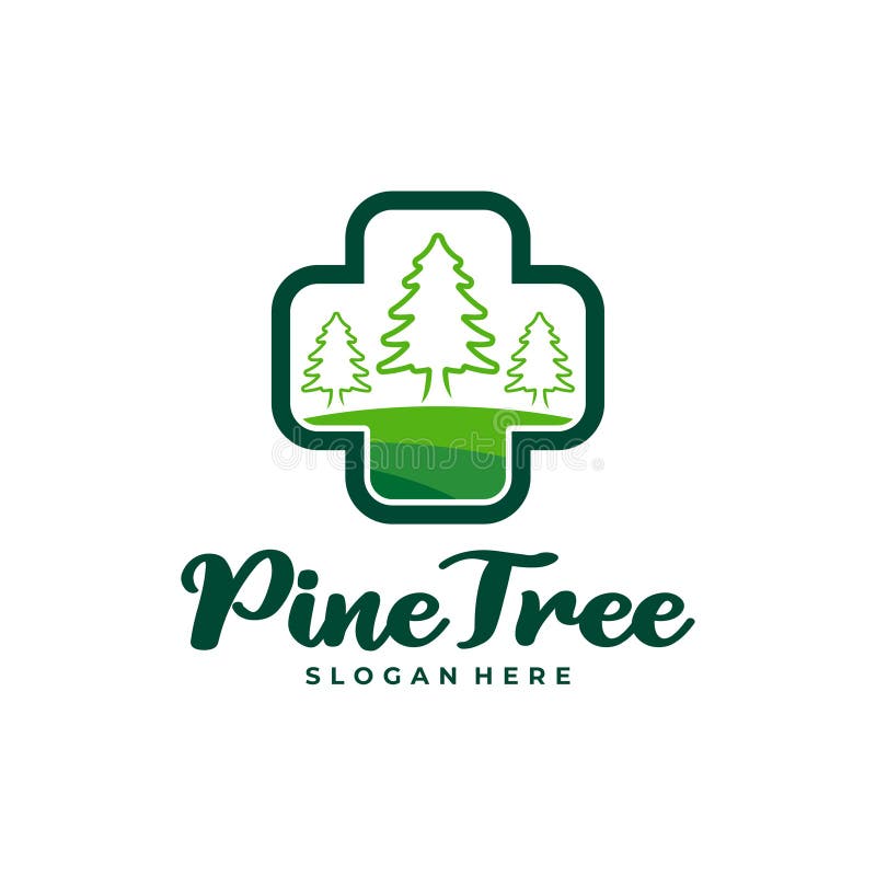 Pine Tree with Health Plus Logo Design Vector. Creative Pine Tree Logo ...