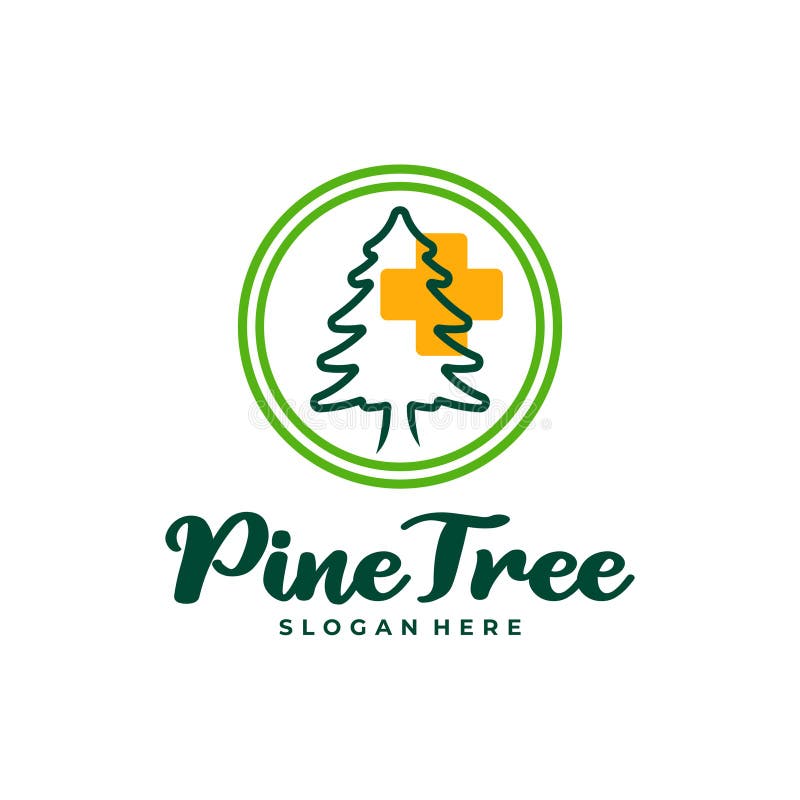 Pine Tree with Health Plus Logo Design Vector. Creative Pine Tree Logo ...