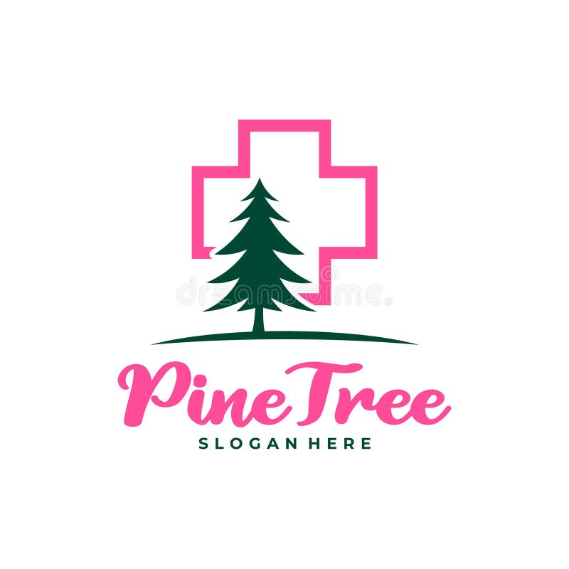 Pine Tree with Health Plus Logo Design Vector. Creative Pine Tree Logo ...