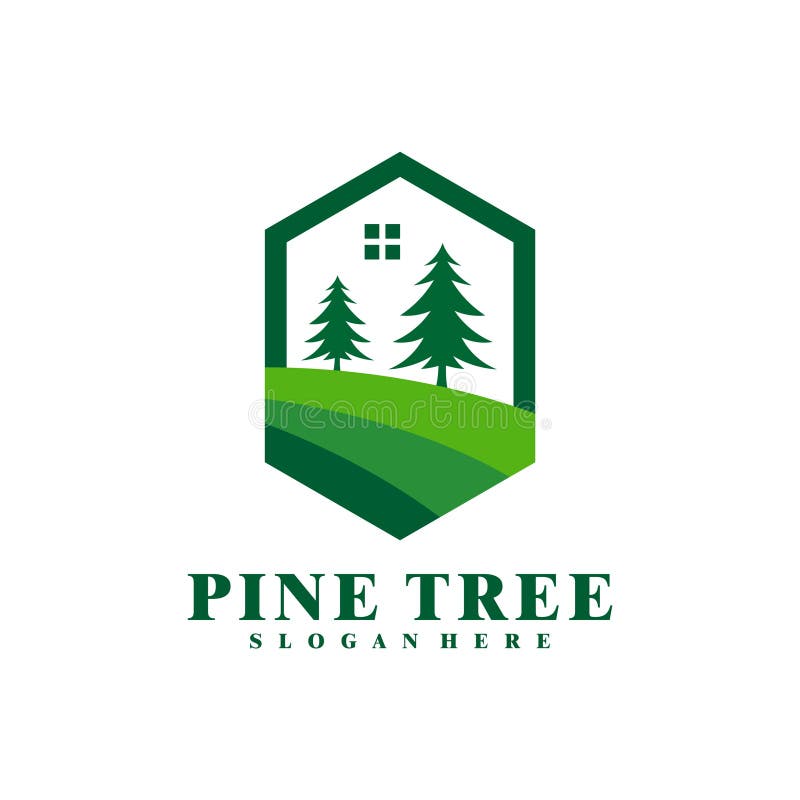 Pine Tree with House Logo Design Vector. Creative Pine Tree Logo ...