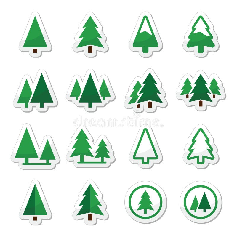 Pine tree icons set stock illustration. Illustration of green - 34925739