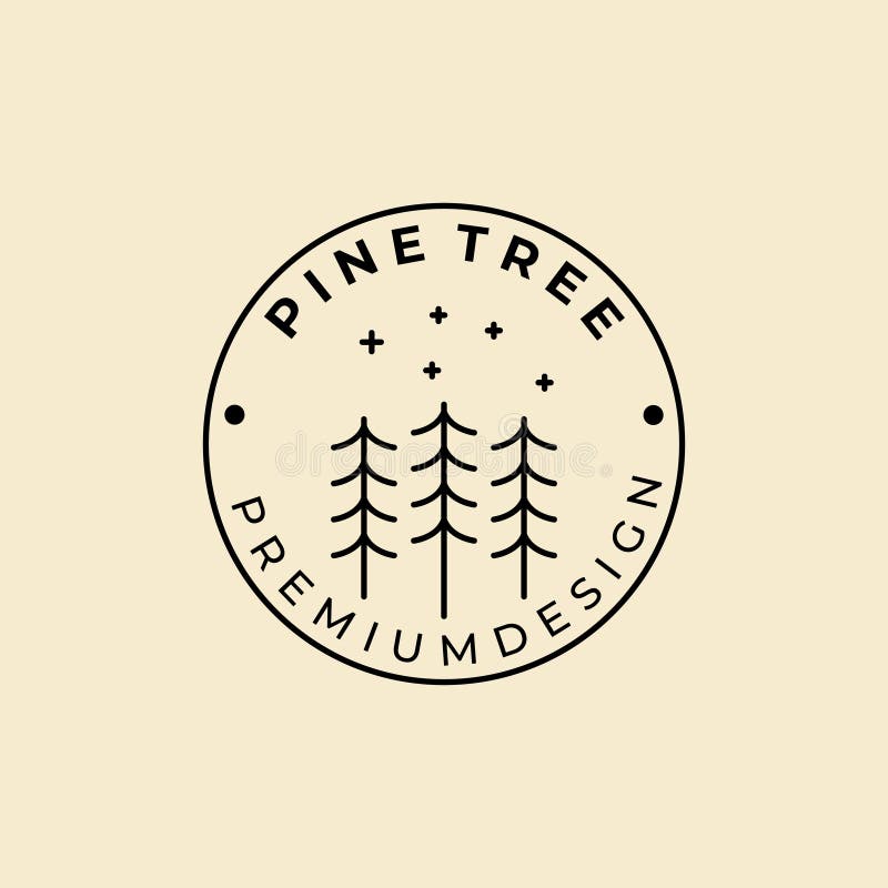 Pine Tree Line Art Badge Logo Design Template Stock Vector ...