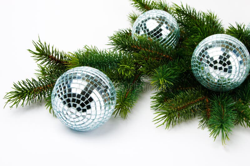 Pine Tree and Mirrored Balls Stock Image - Image of balls, season: 9874065