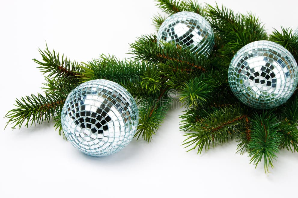 Pine Tree and Mirrored Balls Stock Image - Image of balls, season: 9874065