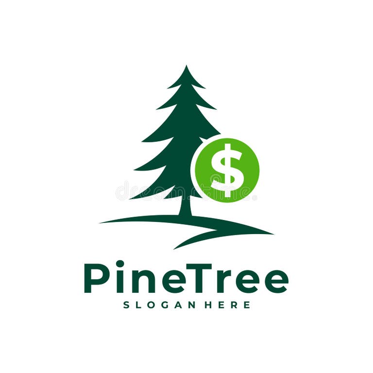 Pine Tree with Money Logo Design Vector. Creative Pine Tree Logo ...