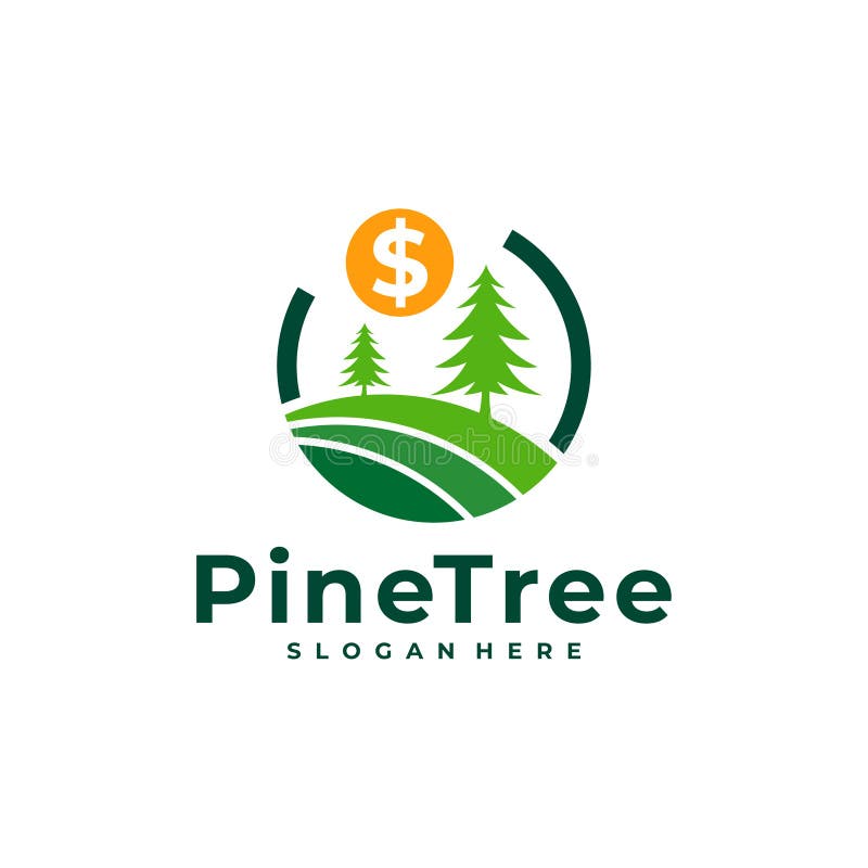 Pine Tree with Money Logo Design Vector. Creative Pine Tree Logo ...