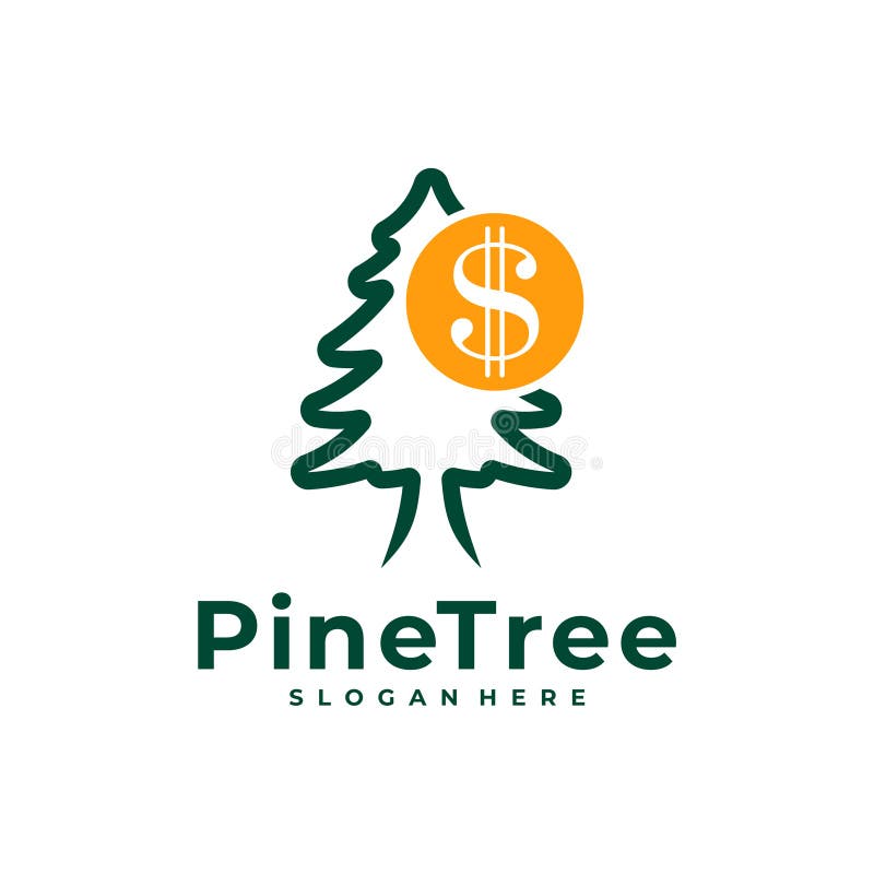 Pine Tree with Money Logo Design Vector. Creative Pine Tree Logo ...