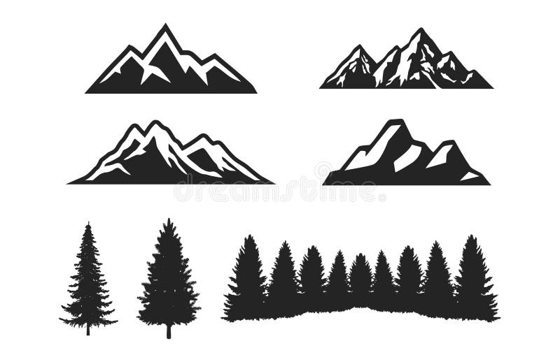 Pine Tree Mountain Silhouette Clipart Set Stock Vector - Illustration ...