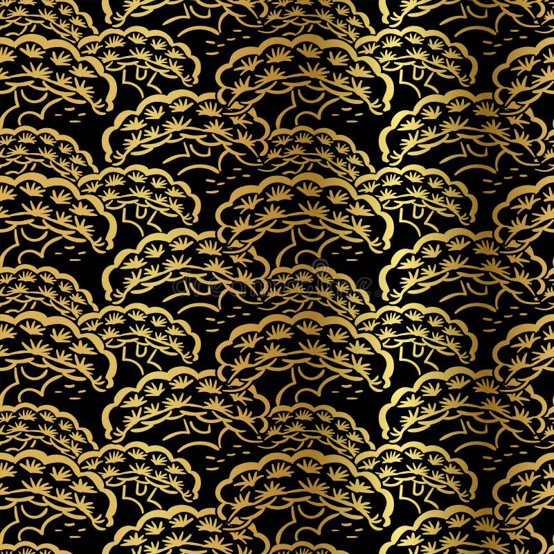 Pine Tree Oriental Japanese Chinese Vector Design Seamless Pattern ...
