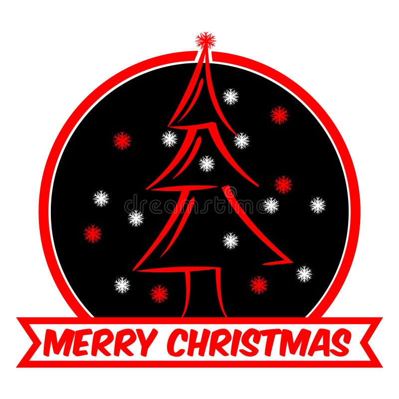 Pine Tree Red Use Line Style in Circle Night with Lettering Marry ...