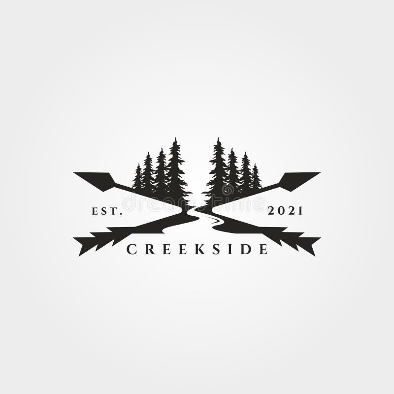 Pine Tree River Logo Landscape Vector Vintage Illustration Design Stock ...