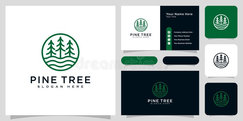Pine Tree and River Logo Vector and Business Card Stock Vector ...