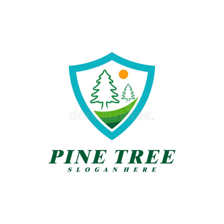 Pine Tree with Shield Logo Design Vector. Creative Pine Tree Logo ...