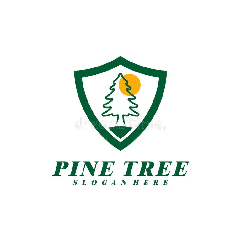 Pine Tree with Shield Logo Design Vector. Creative Pine Tree Logo ...