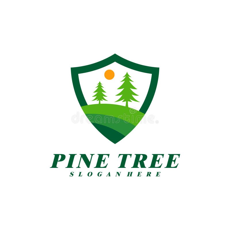 Pine Tree with Shield Logo Design Vector. Creative Pine Tree Logo ...