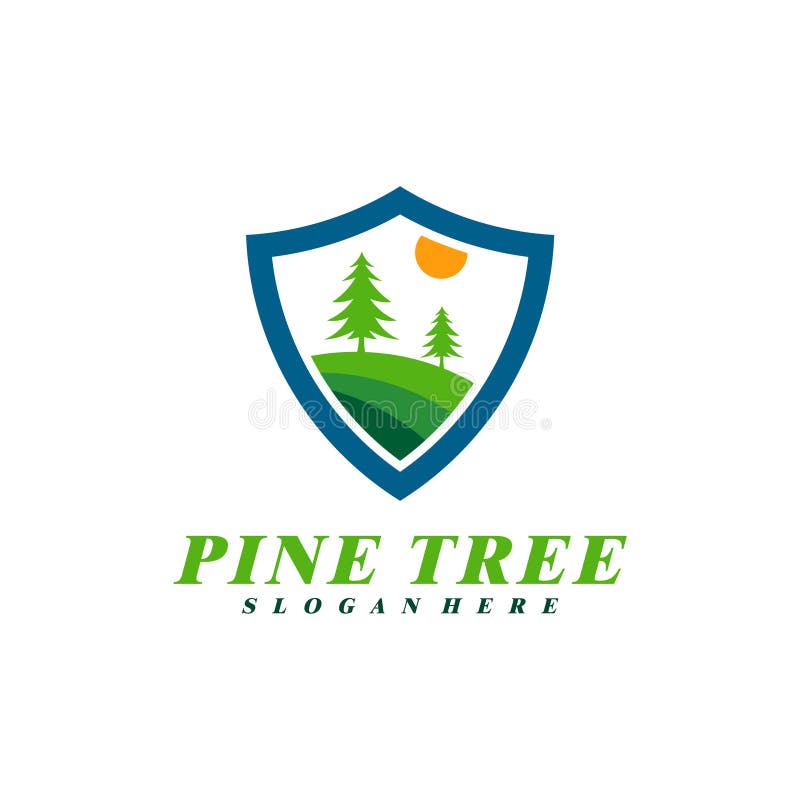 Pine Tree with Shield Logo Design Vector. Creative Pine Tree Logo ...