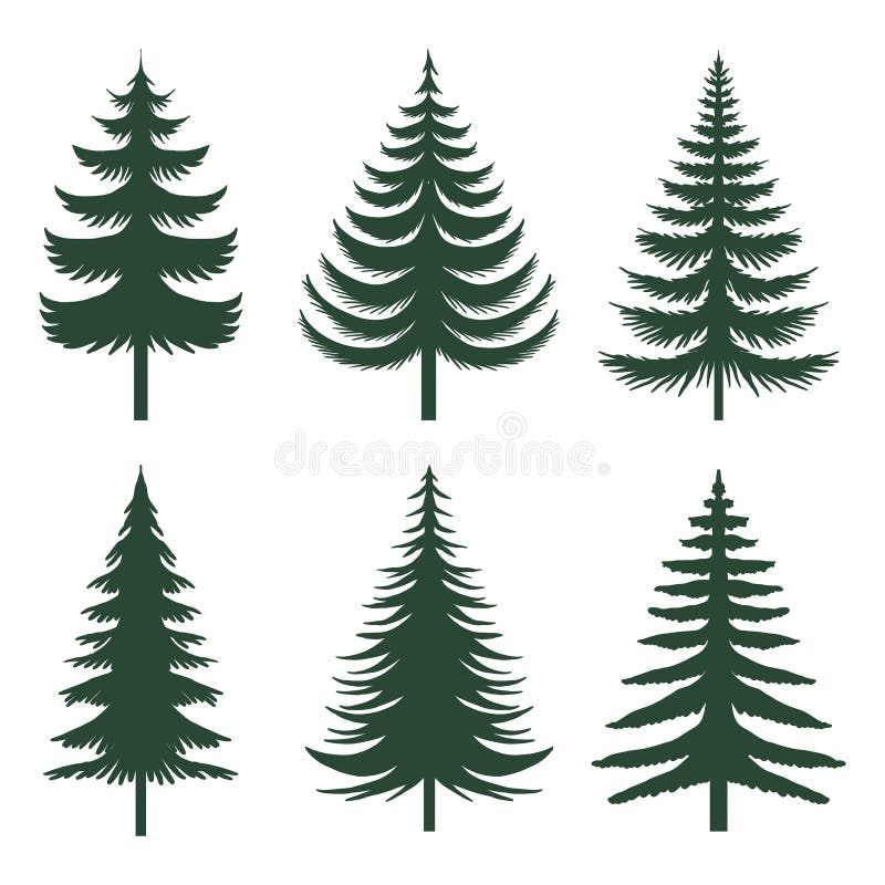 Pine Tree Silhouette Set Collection Stock Vector - Illustration of ...