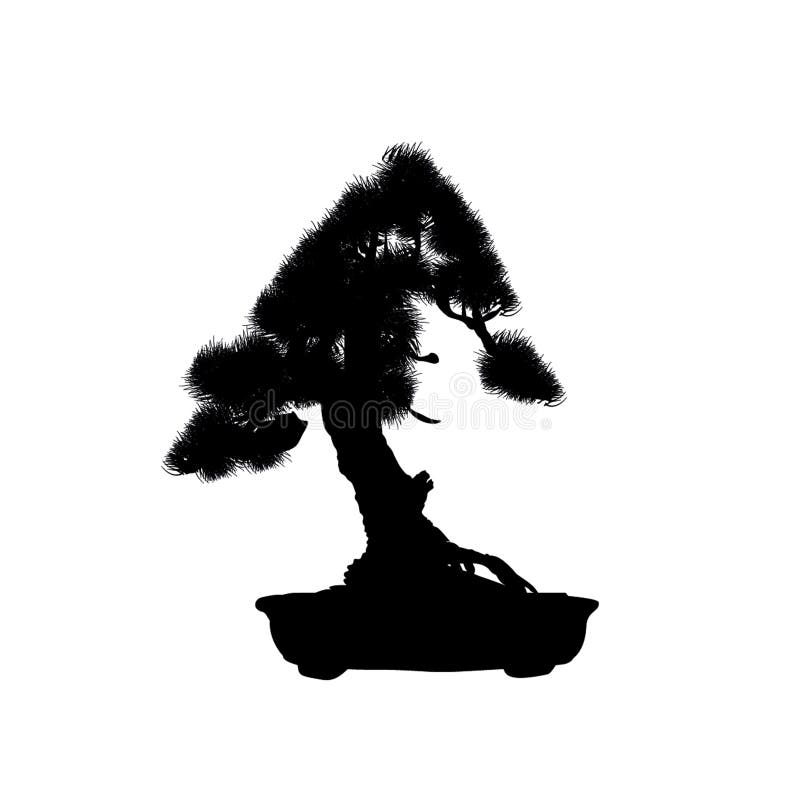 Pine Tree Silhouettes, Silhouette of Bonsai Tree Stock Vector ...